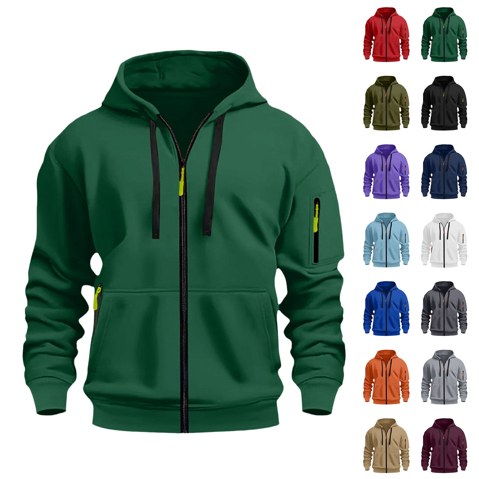 Hoodies for Men Casual Long Sleeve Full Zip Hooded Sweatshirts Fashion ...