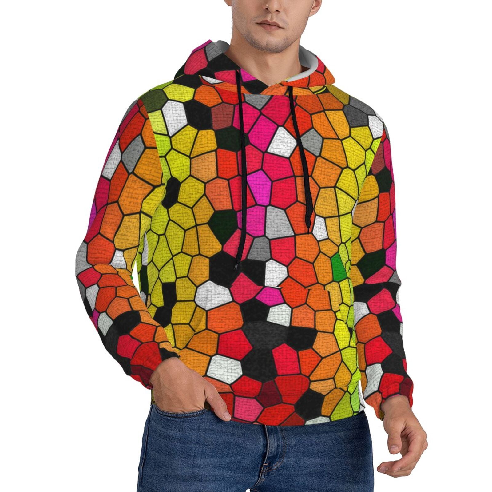 Hoodies for Men Colorful Tie Dye Stained Glass 1 Long Sleeve Casual ...