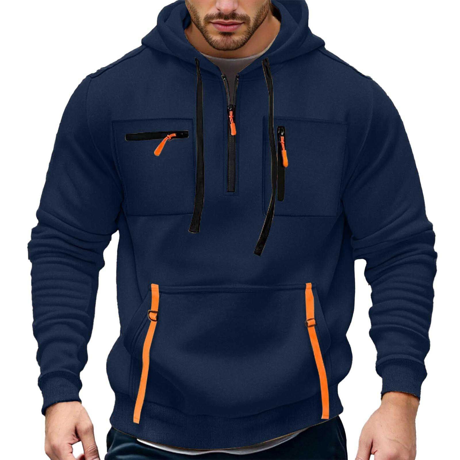 Hoodies for Men Fall Winter Fleece Lined Long Sleeve Urban Hoodie ...