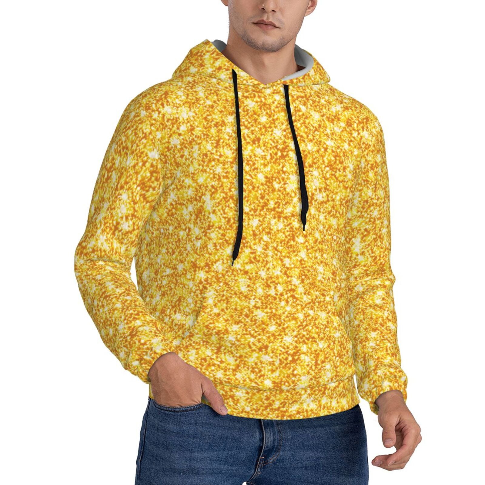 Hoodies for Men Gold Glitter lightning A Long Sleeve Casual Sweatshirt ...