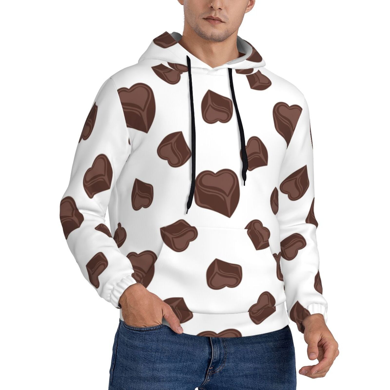 Hoodies for Men Heart Shape Chocolate Print Long Sleeve Casual ...