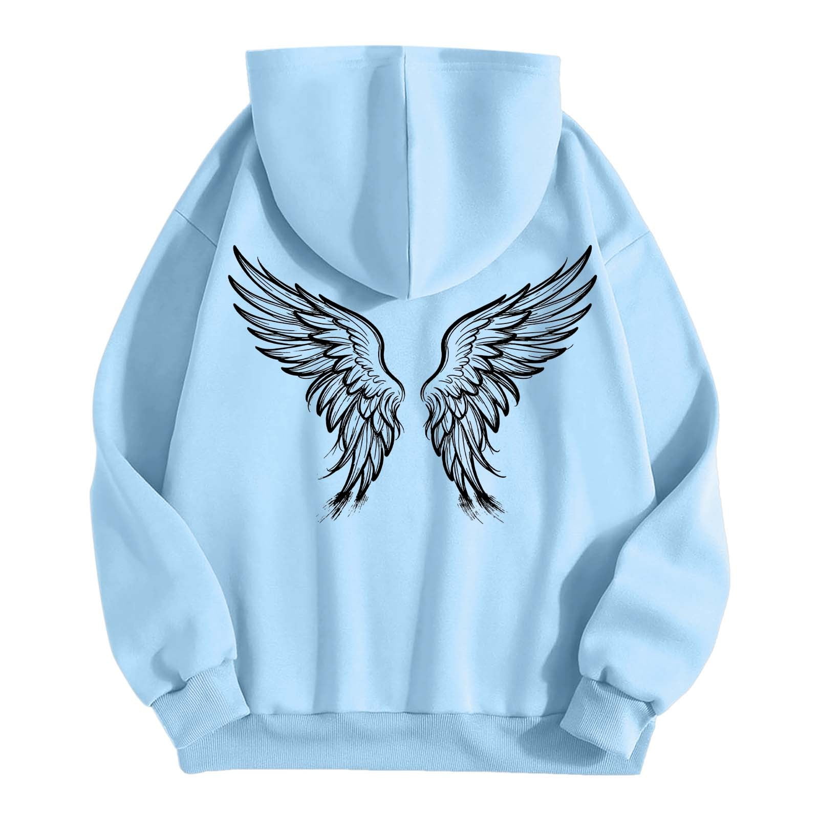 Hoodies for Men Unisex Solid Color Angel Print Mens Sweaters,Light Blue ...