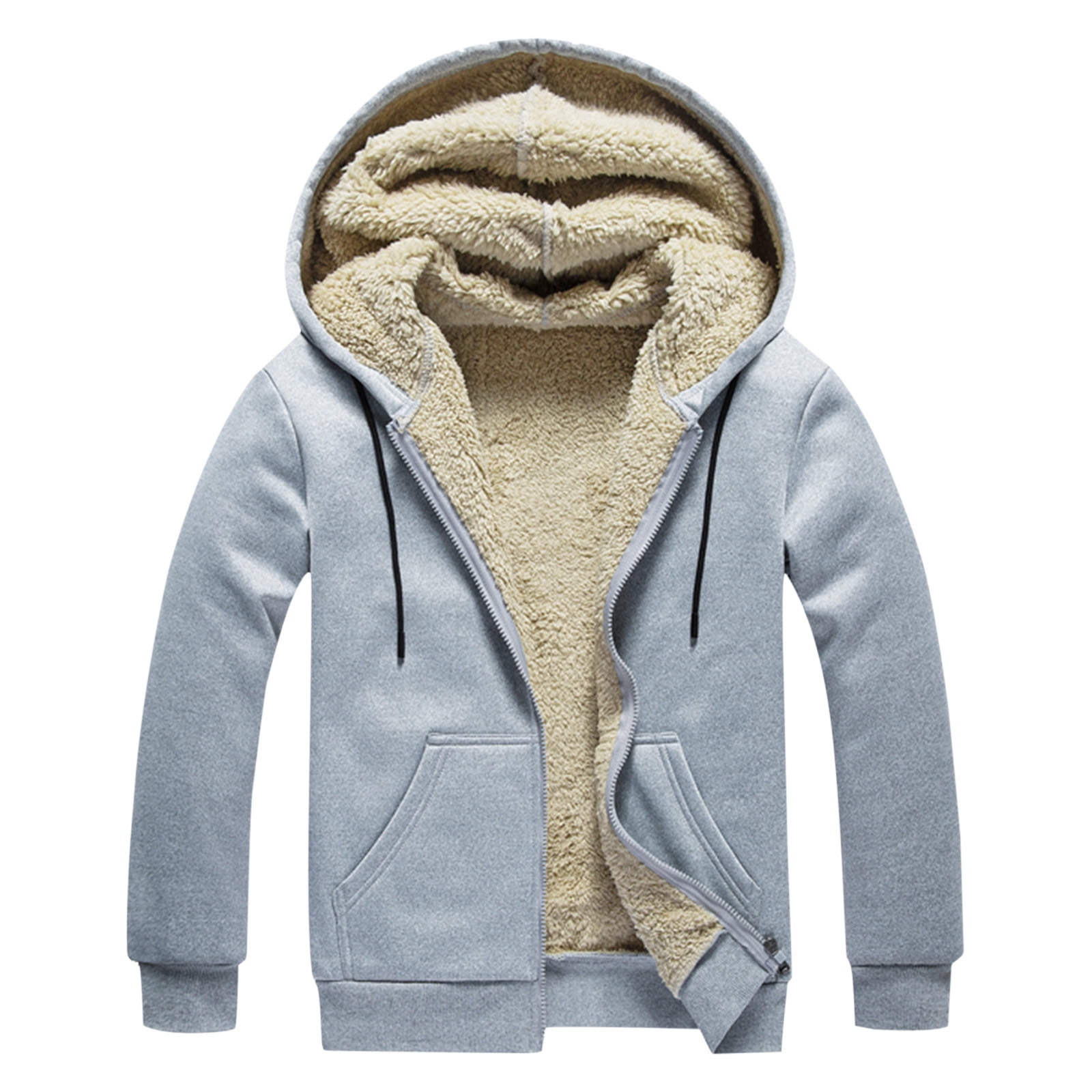 Hoodies for Men Winter Casual Plush Solid Hooded Long Sleeve Zipper ...