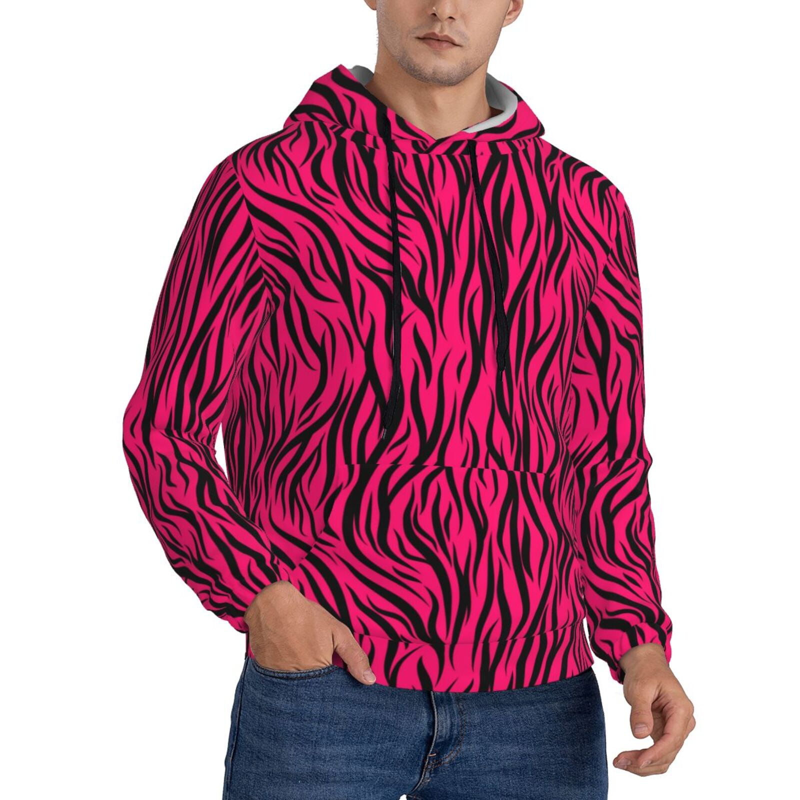 Hoodies for Men trendy red pink zebra Long Sleeve Casual Sweatshirt ...