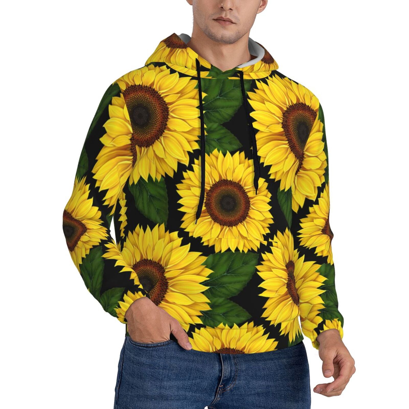 Hoodies for Men yellow Sunflower Realistic Aesthetic Long Sleeve Casual ...