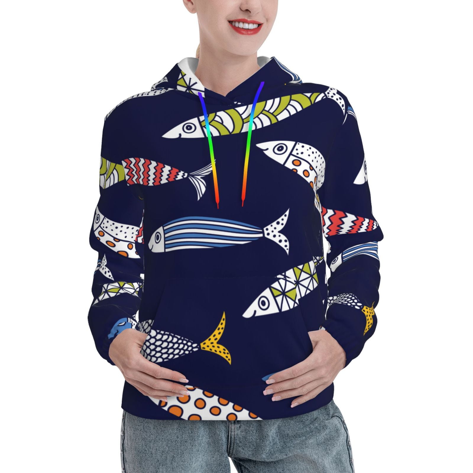 Hoodies for Women Boho style fish Drawstring Sweatshirt with Pocket ...