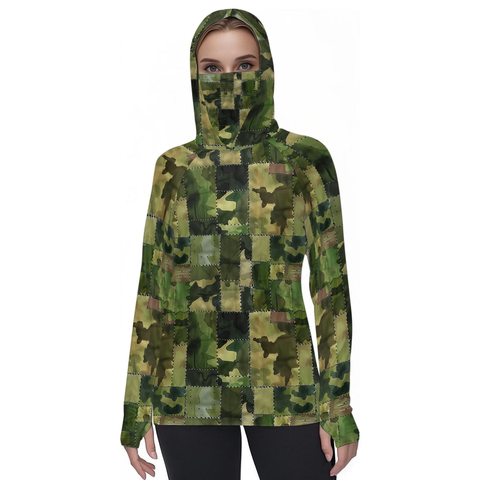 Hoodies for Women Camouflage Sun Protection Clothing with Mask Long ...
