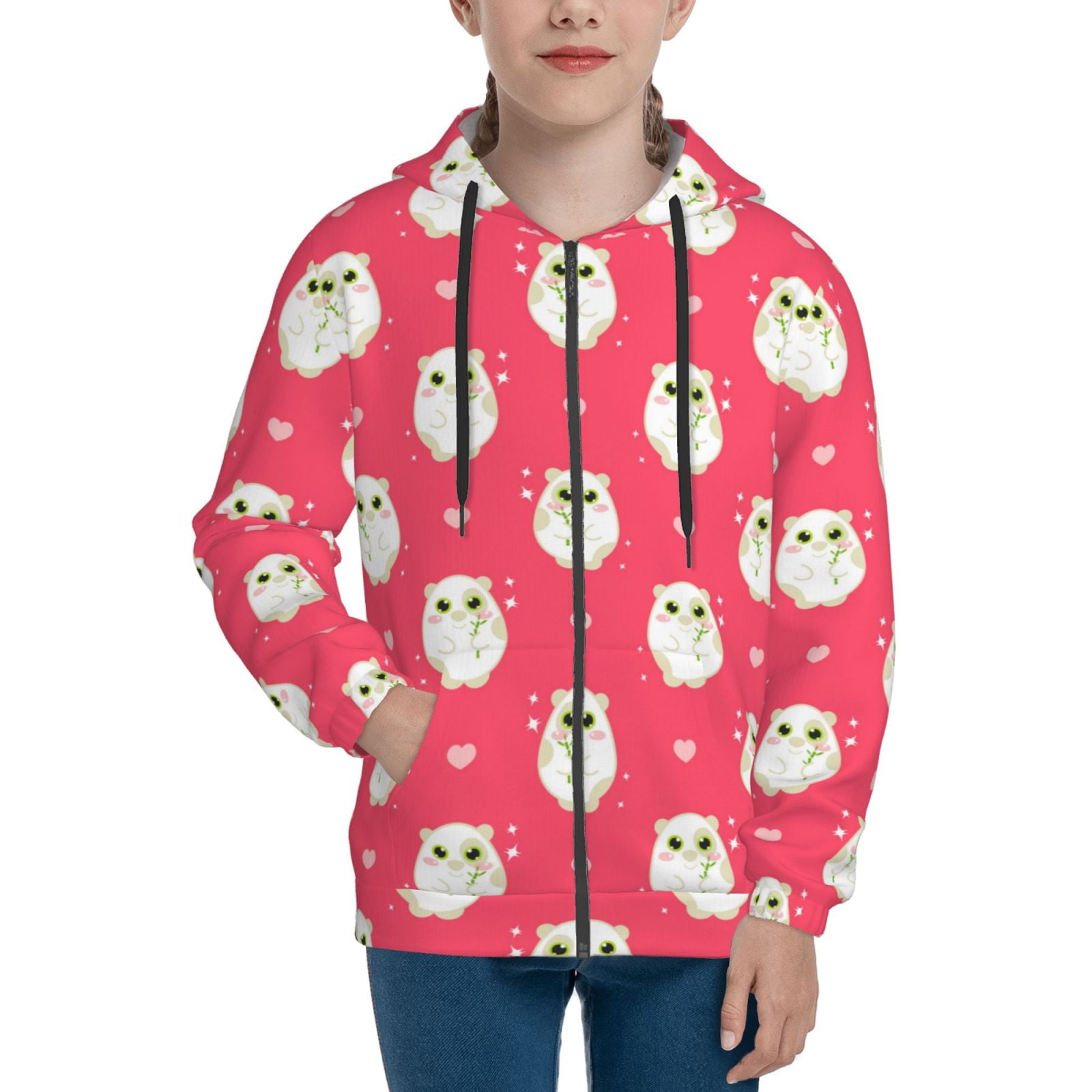 Hoodies for Women Cartoon Cute Hamster Rose Red Long Sleeve Sweatshirt ...