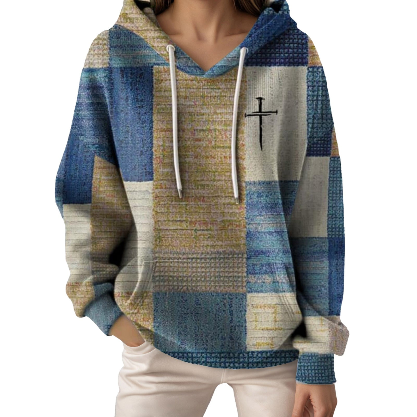 Hoodies for Women Christian Religious Jesus Faith Cross Print Long ...