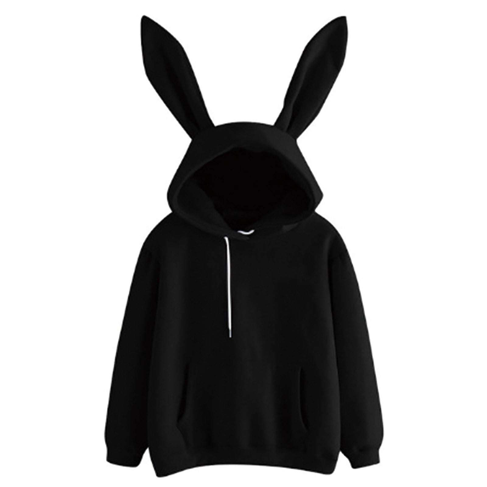 Hoodies for Women Cute Bunny Ears Hooded Sweatshirts Long Sleeve Solid Color Pullover Top Loose ...