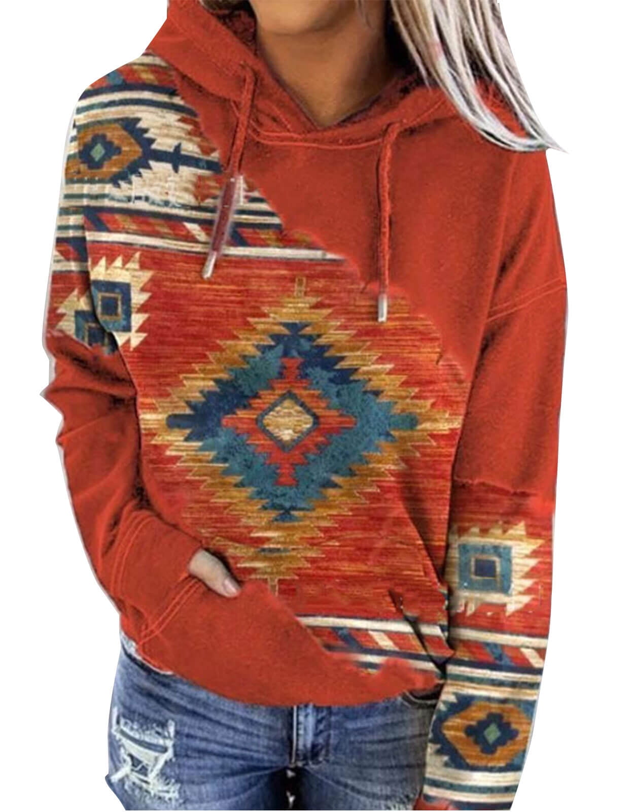 Hoodies for Women Drawstring Pullover Hoodie Casual Loose Vintage Print ...