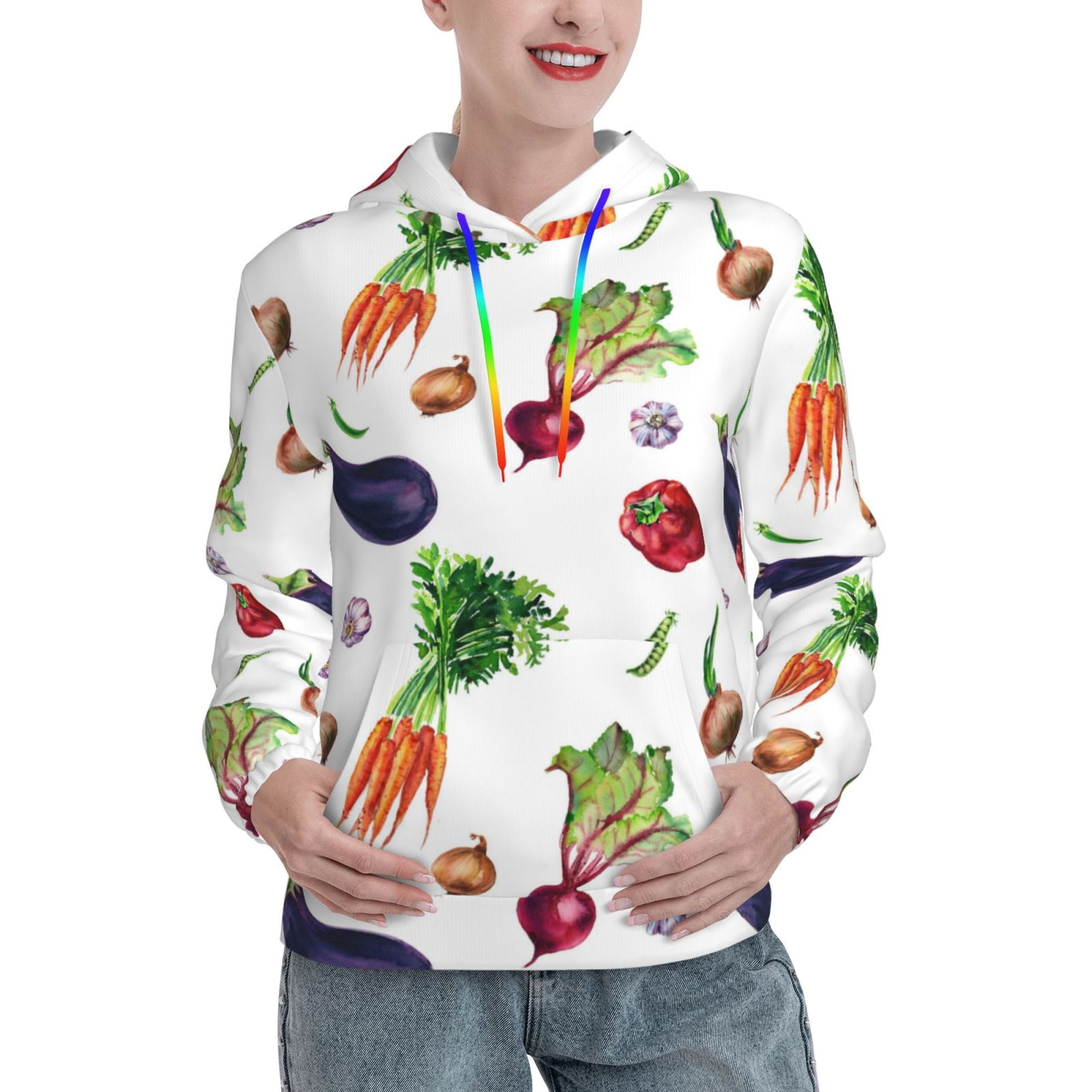 Hoodies for Women Eggplant onion garlic chilies Drawstring Sweatshirt ...