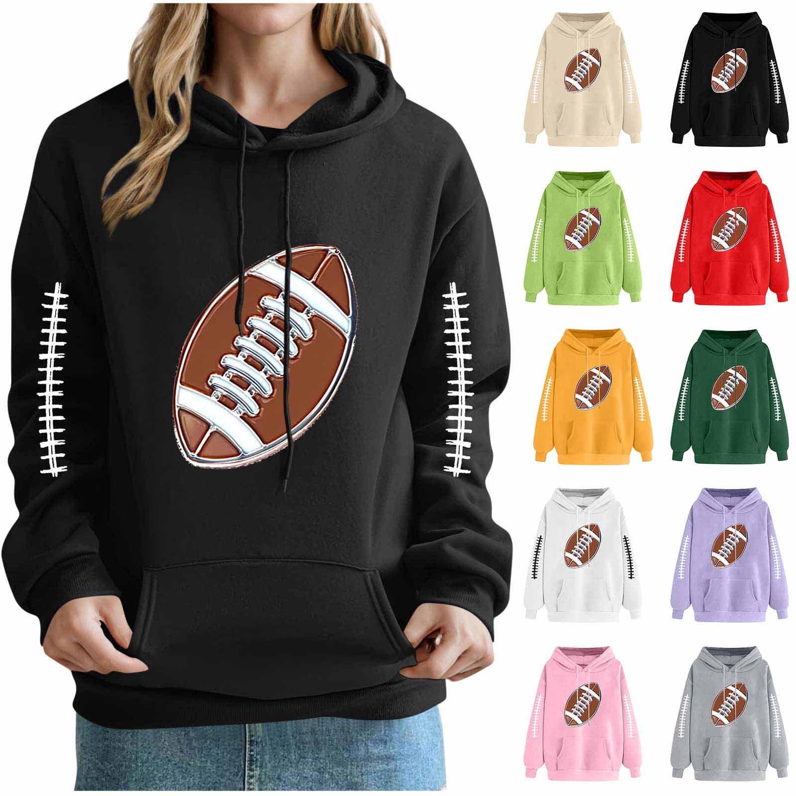 Hoodies for Women Football Graphic Hoodies Cute Print Hoodie Loose ...