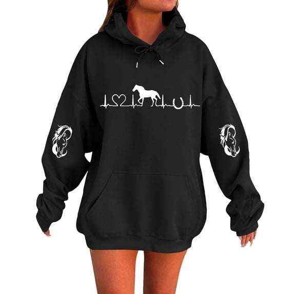Hoodies for Women Hoodie Heartbeat Horse Sweatshirt Hoodie Cute Western ...