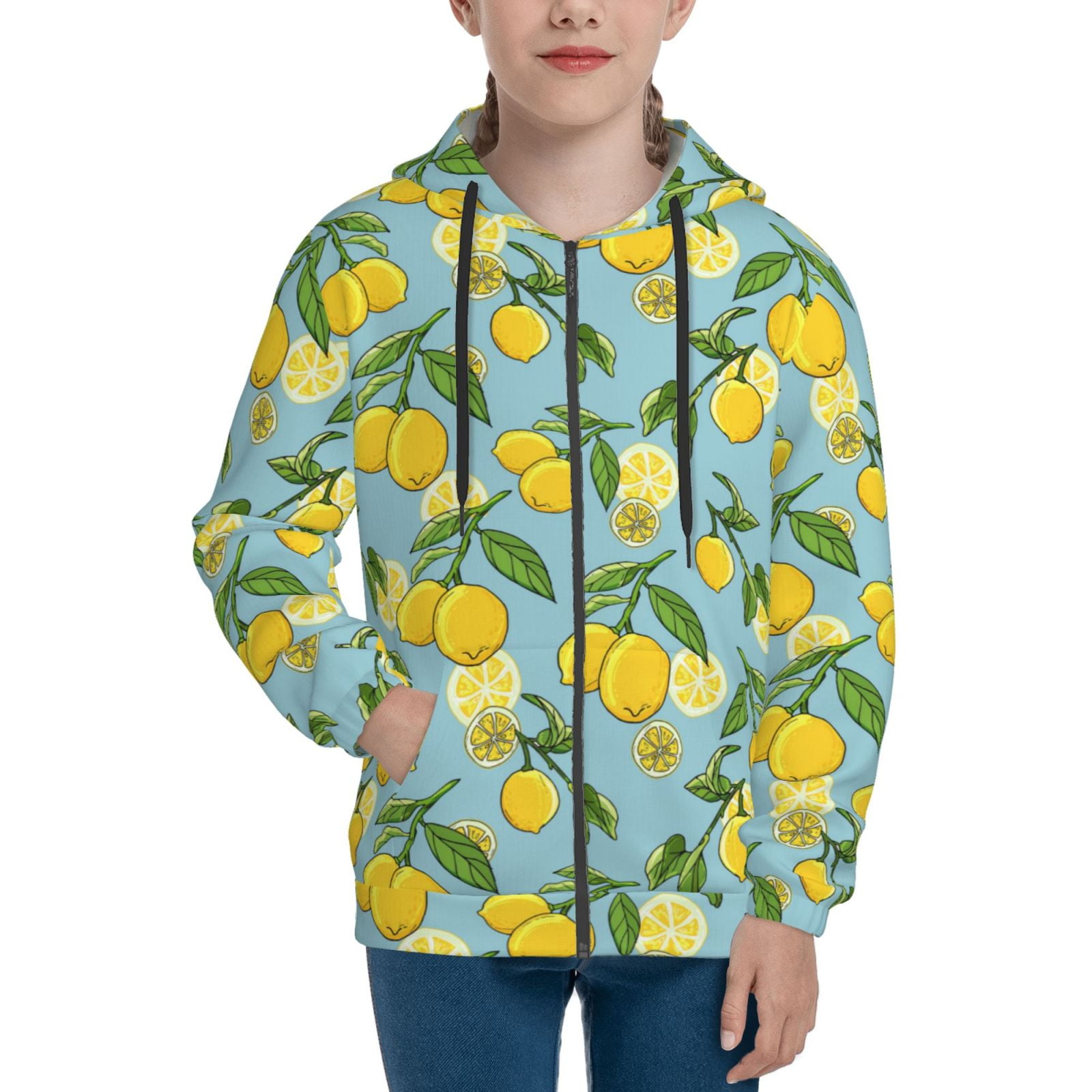 Hoodies for Women Lemon Cute F Long Sleeve Sweatshirt, Drawstring Zip Up Hoodie with Pockets ...