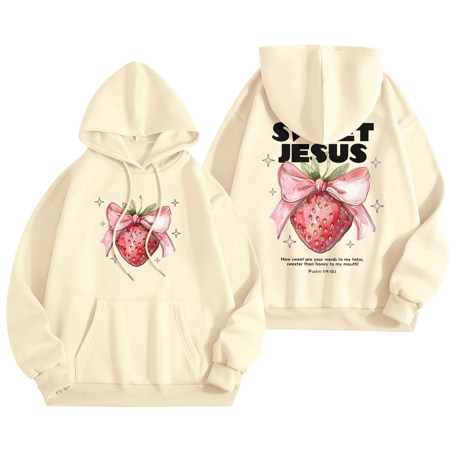Hoodies for Women Letter Strawberry Printed Sweet Jesus Sweatshirts ...