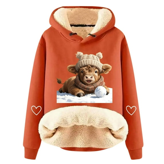 Hoodies for Women Long Sleeve Highland Cattle Print Hooded Sweatshirts ...