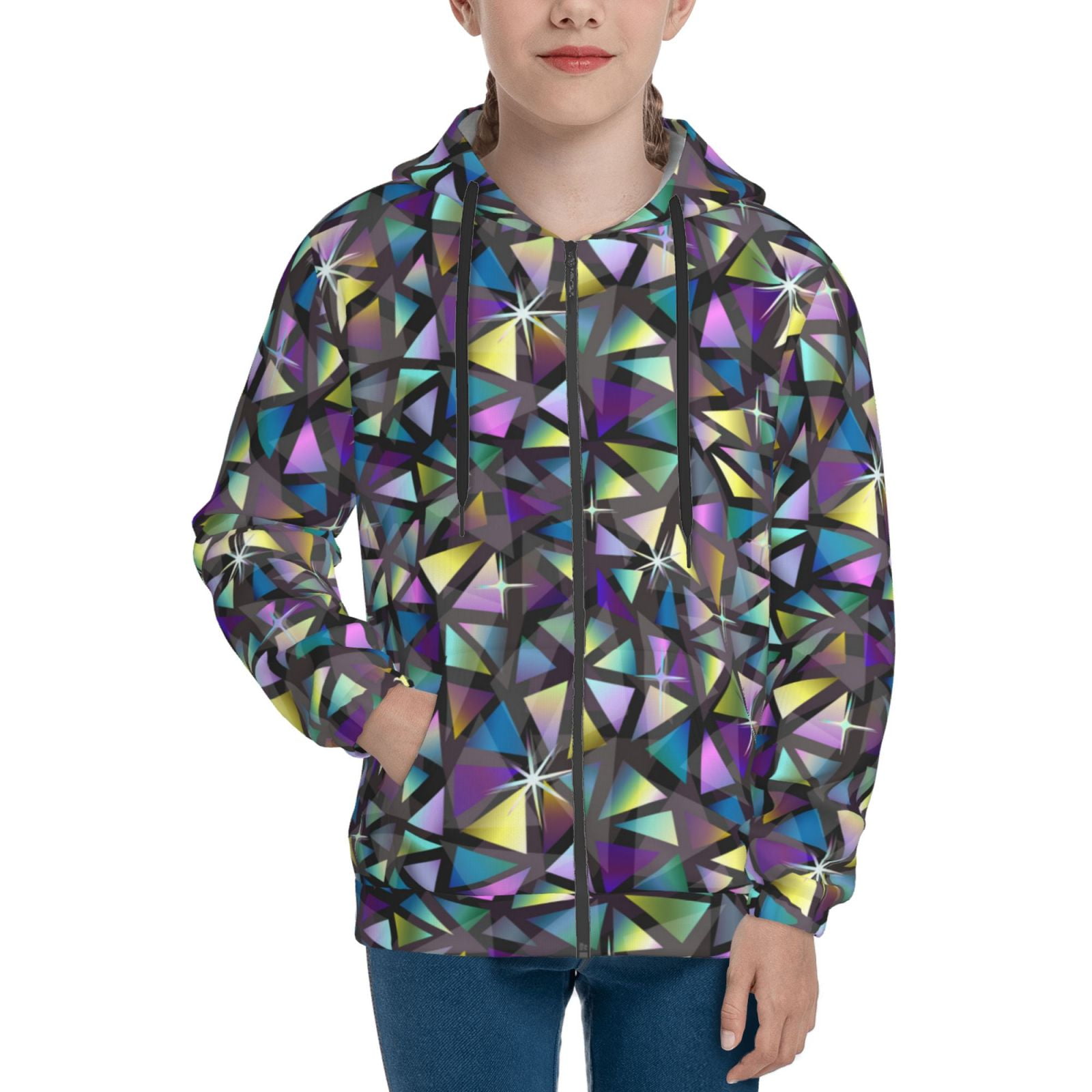 Hoodies for Women Purple-Gold Triangles Long Sleeve Sweatshirt ...