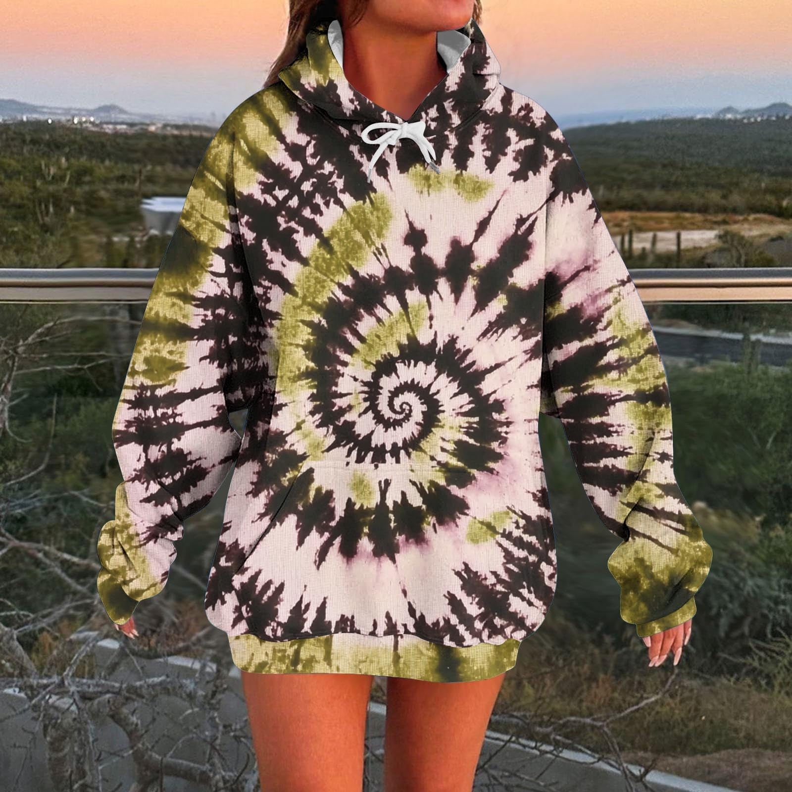 Hoodies for Women Tie-Dye Graphic Hoodies y2k Print Hoodie Drawstring ...