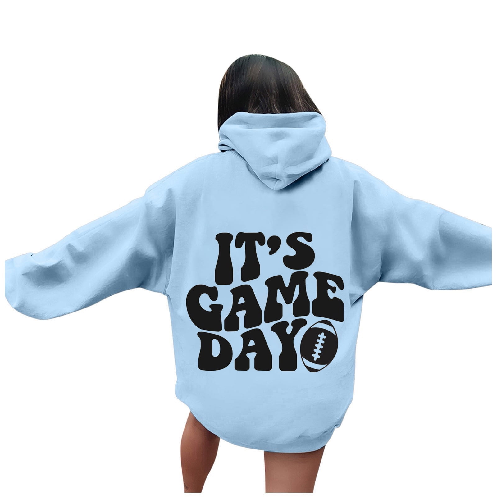 Hoodies for Women Trendy Football Support Letter Print Hooded Solid ...