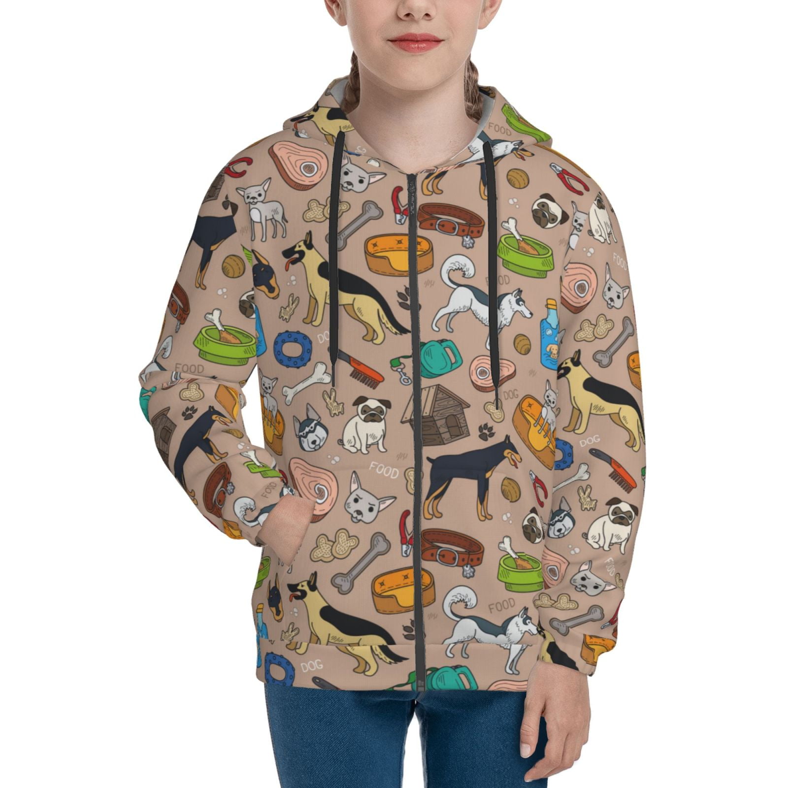 Hoodies for Women colorful Dog Cute Long Sleeve Sweatshirt, Drawstring Zip Up Hoodie with ...