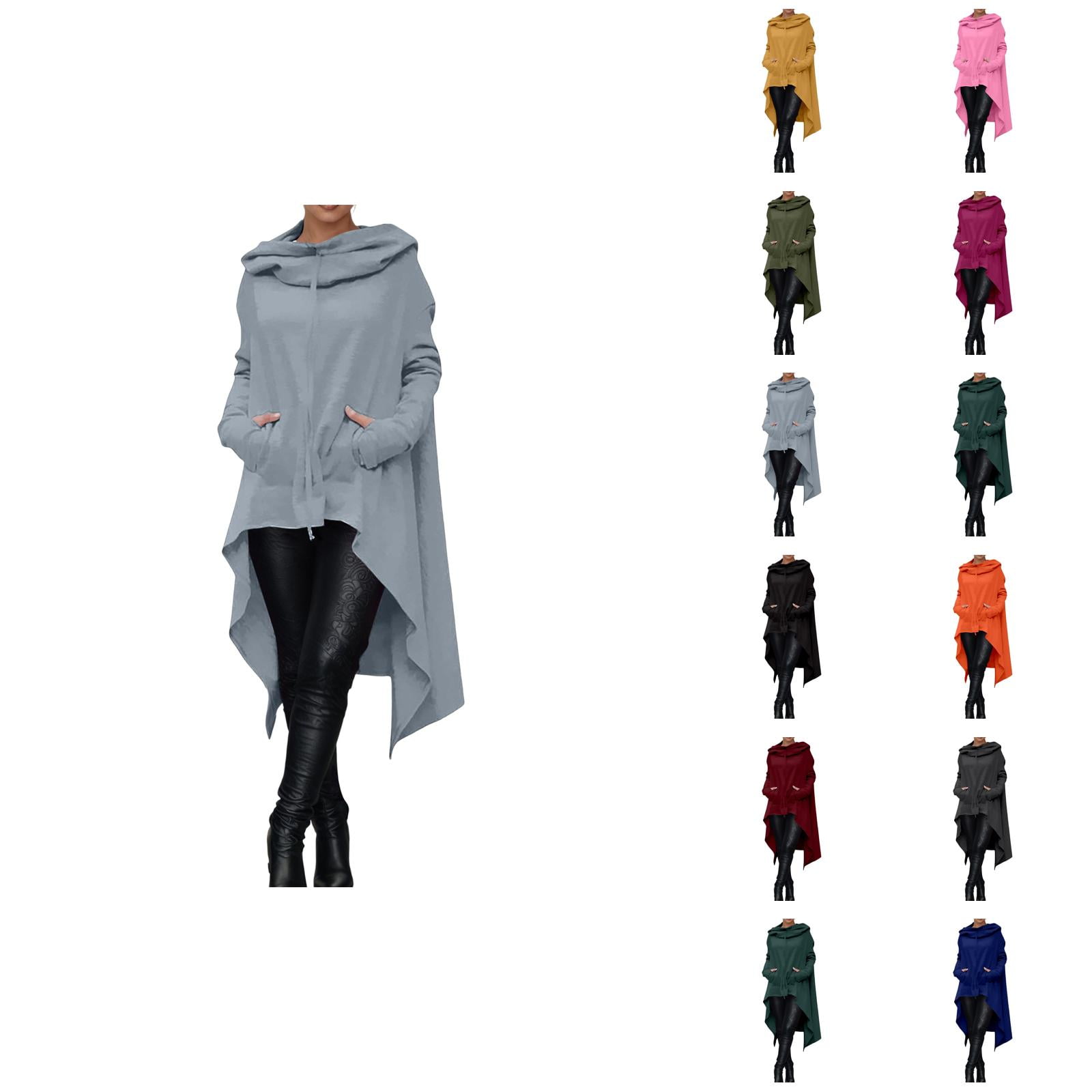 Hoodies for Women with Pockets Fall Winter Irregular Hem Solid Color ...