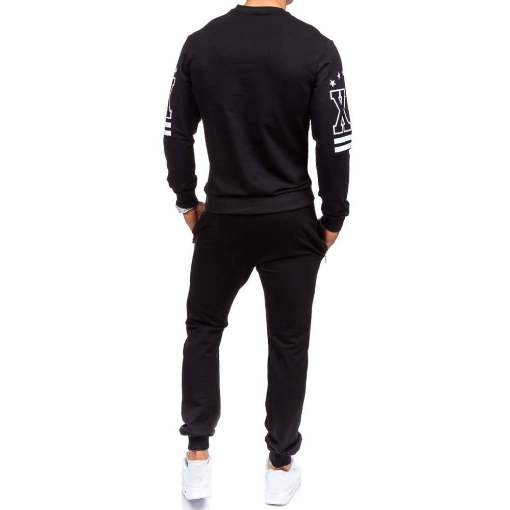 Hoodless Men Autumn Winter Printed Top Pants Sets Sports Suit Tracksuit