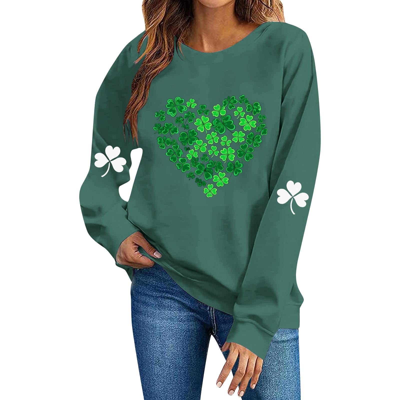 Hoodless Sweatshirt for Women Round Neck St. Patrick's Day Printed Long ...