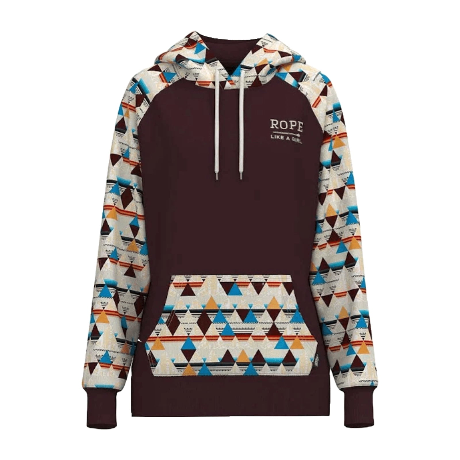 Hooey Ladies Rope Like A Girl Maroon Cream Aztec Pattern Hoodie ...