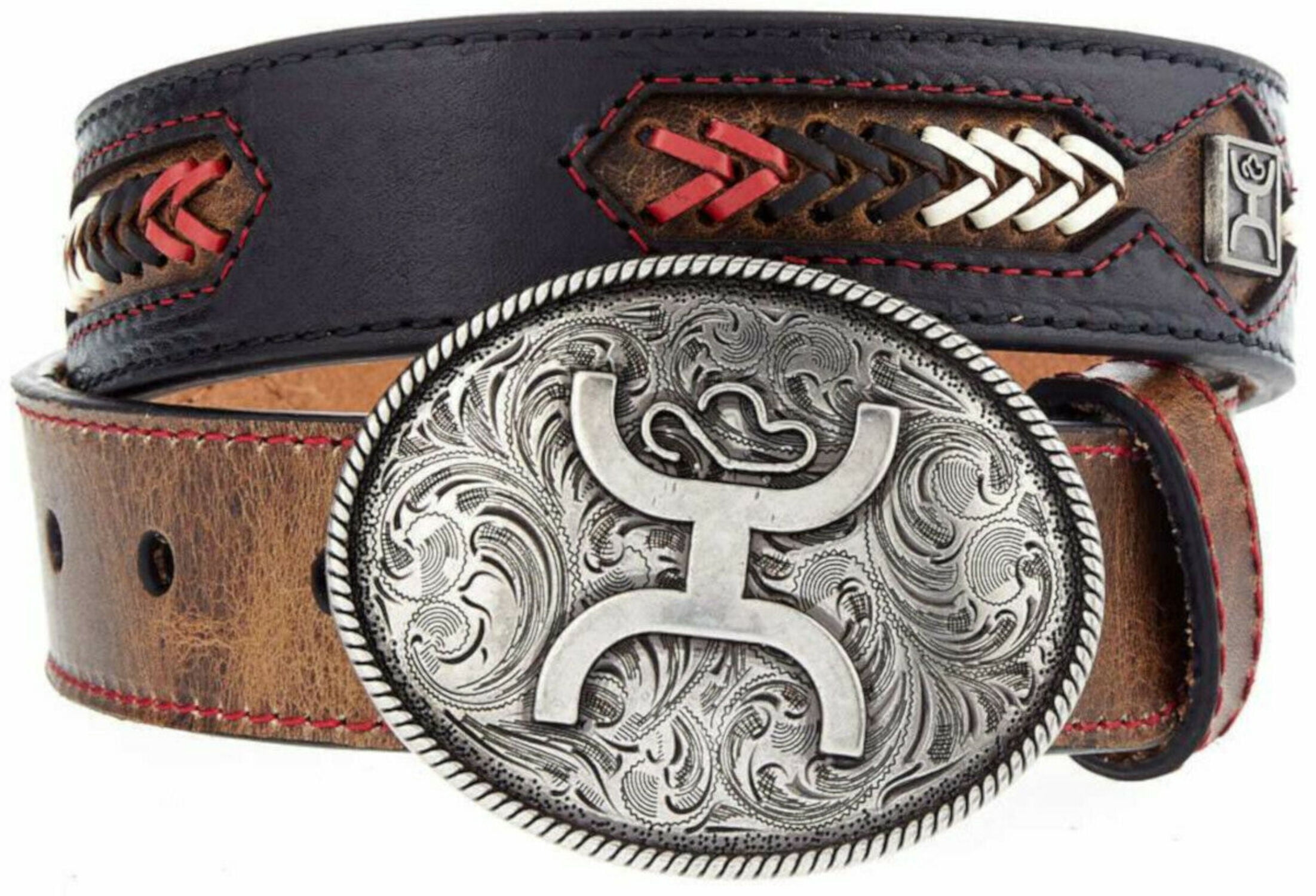 Hooey Western Boys Belt Kids Leather Whipstitch Black Brown - 1656BEJ2 ...