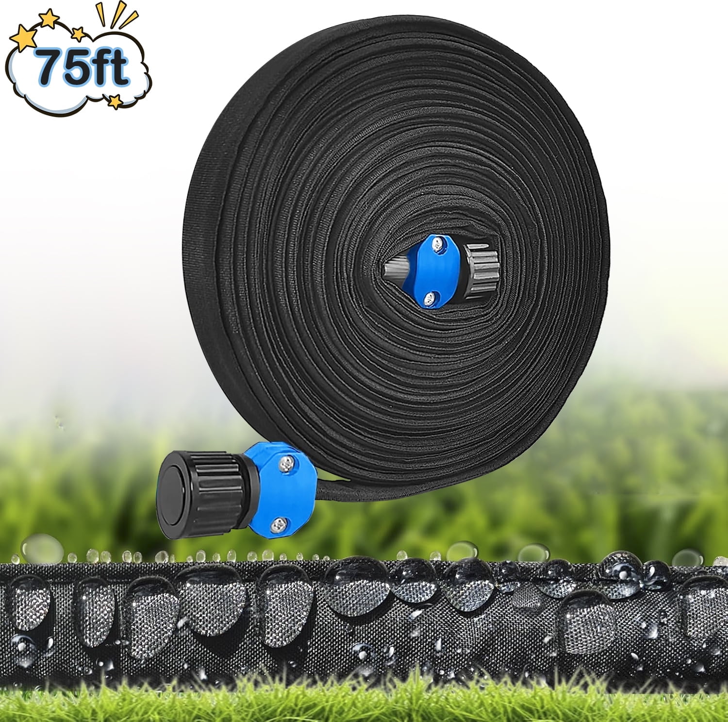 "Hoofun Flat Soaker Hose, 75ft Heavy Duty Drip Irrigation, Leakproof ...