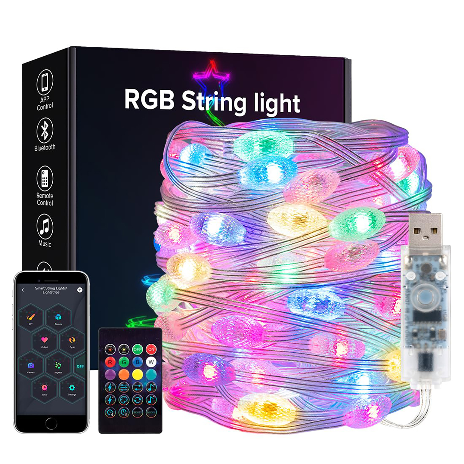 Hoofun Smart String Lights USB Powered,66 LEDs 33ft Diamond Light ...
