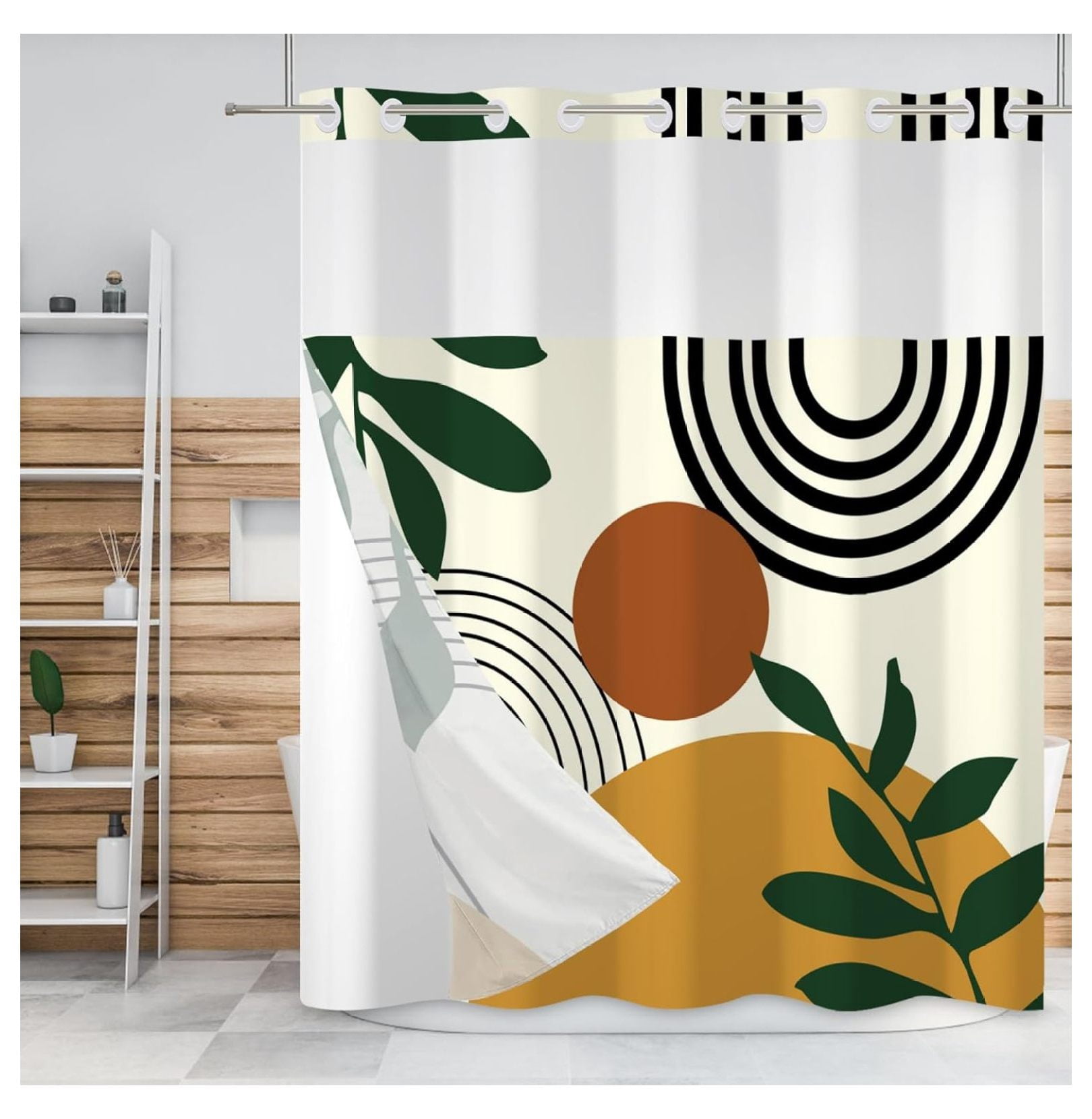 No Hook Boho Plants Shower Curtain Sun Leaf Century Double Layer ...