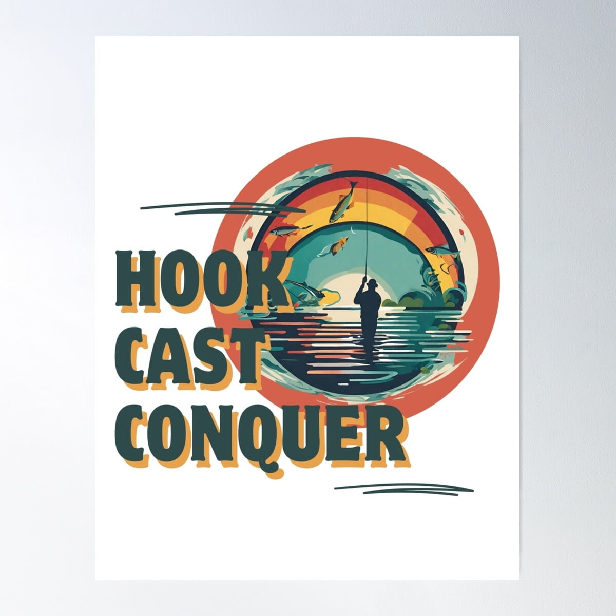 Hook Cast Conquer Angler Fishing Poster Wall Art, Modern Wall Decor For ...