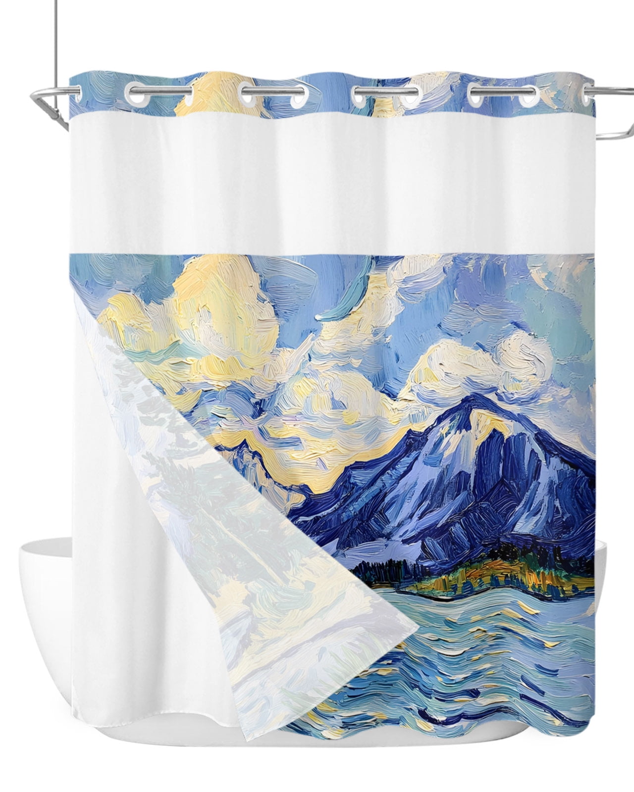 No Hook Cloth Fabric Shower Curtain with Snap in Liner, Abstract ...