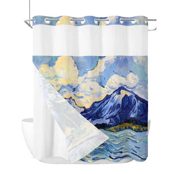No Hook Cloth Fabric Shower Curtain with Snap in Liner, Abstract ...