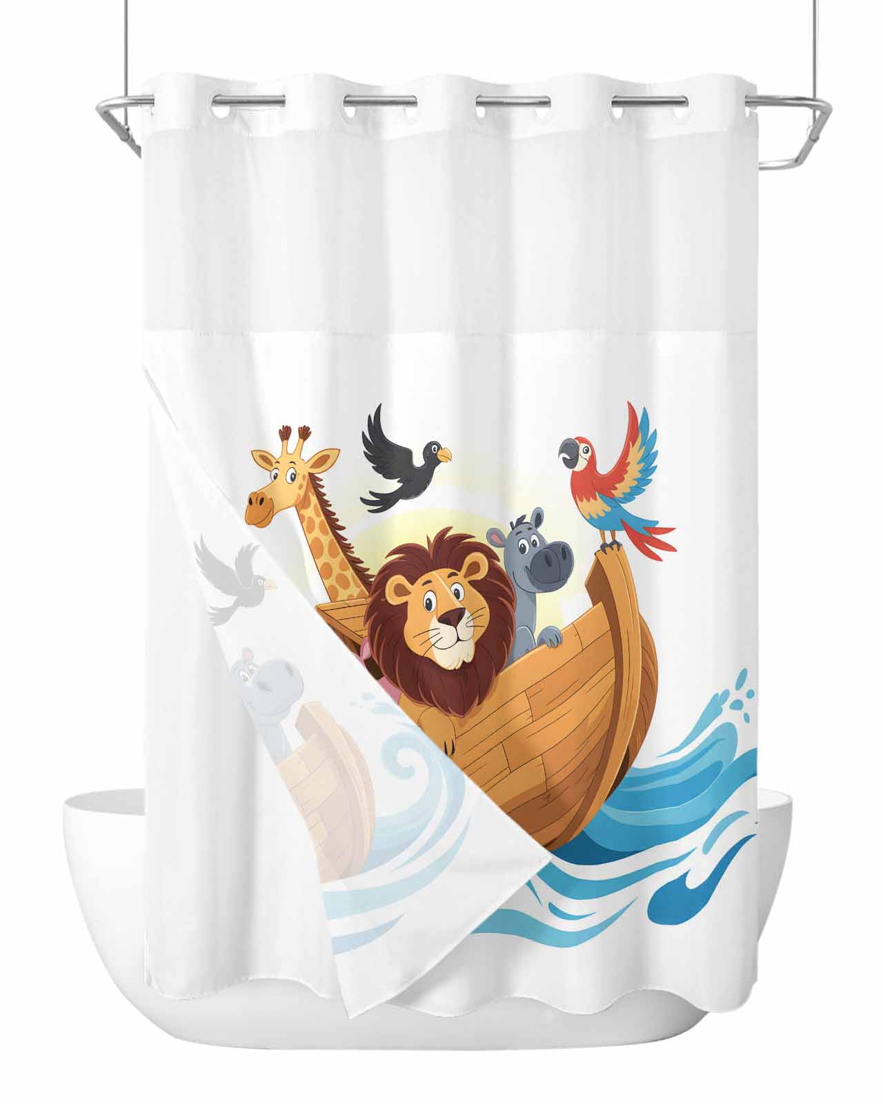 No Hook Cloth Fabric Shower Curtain with Snap in Liner, Animals ...