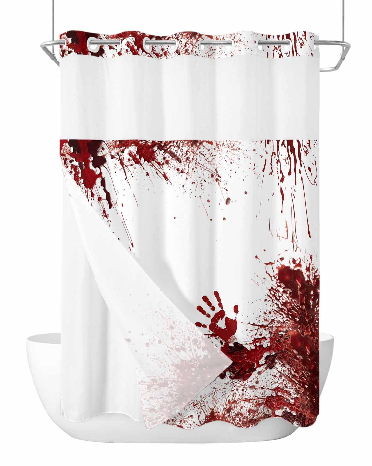 No Hook Cloth Fabric Shower Curtain with Snap in Liner, Halloween Red ...