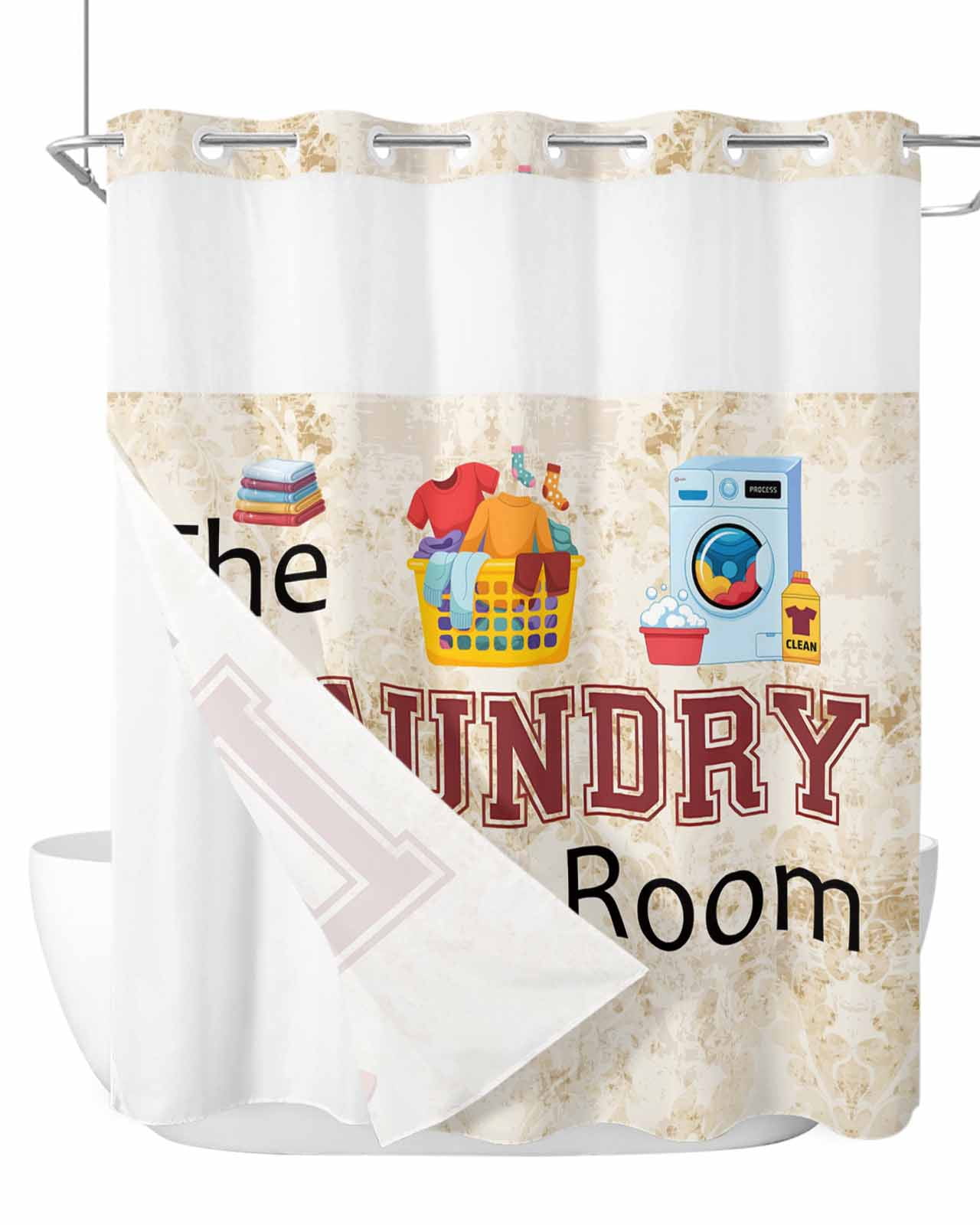 No Hook Cloth Fabric Shower Curtain with Snap in Liner, Laundry Room ...