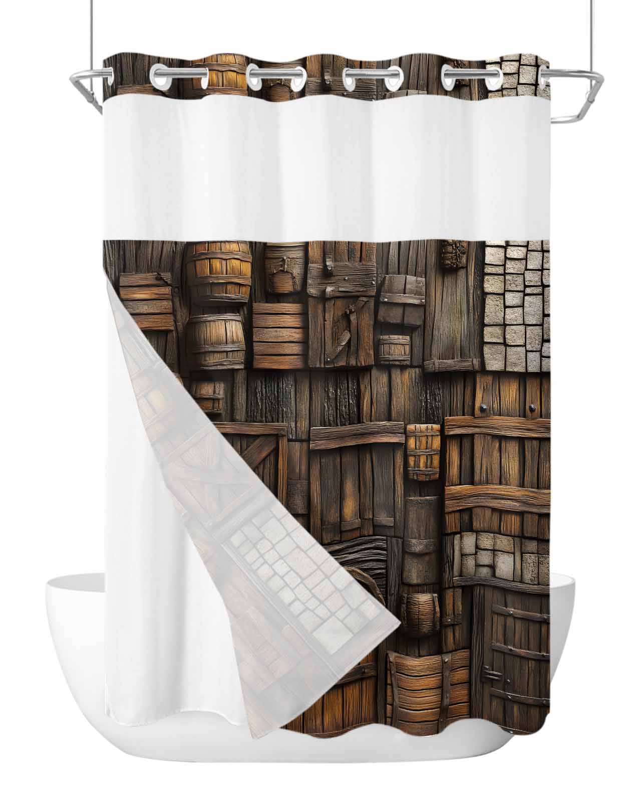 No Hook Cloth Fabric Shower Curtain with Snap in Liner, Medieval ...