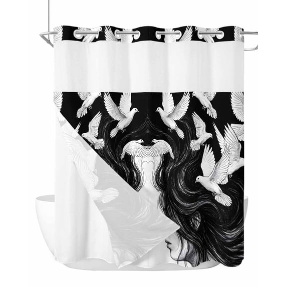 No Hook Cloth Fabric Shower Curtain with Snap in Liner, Modern ...