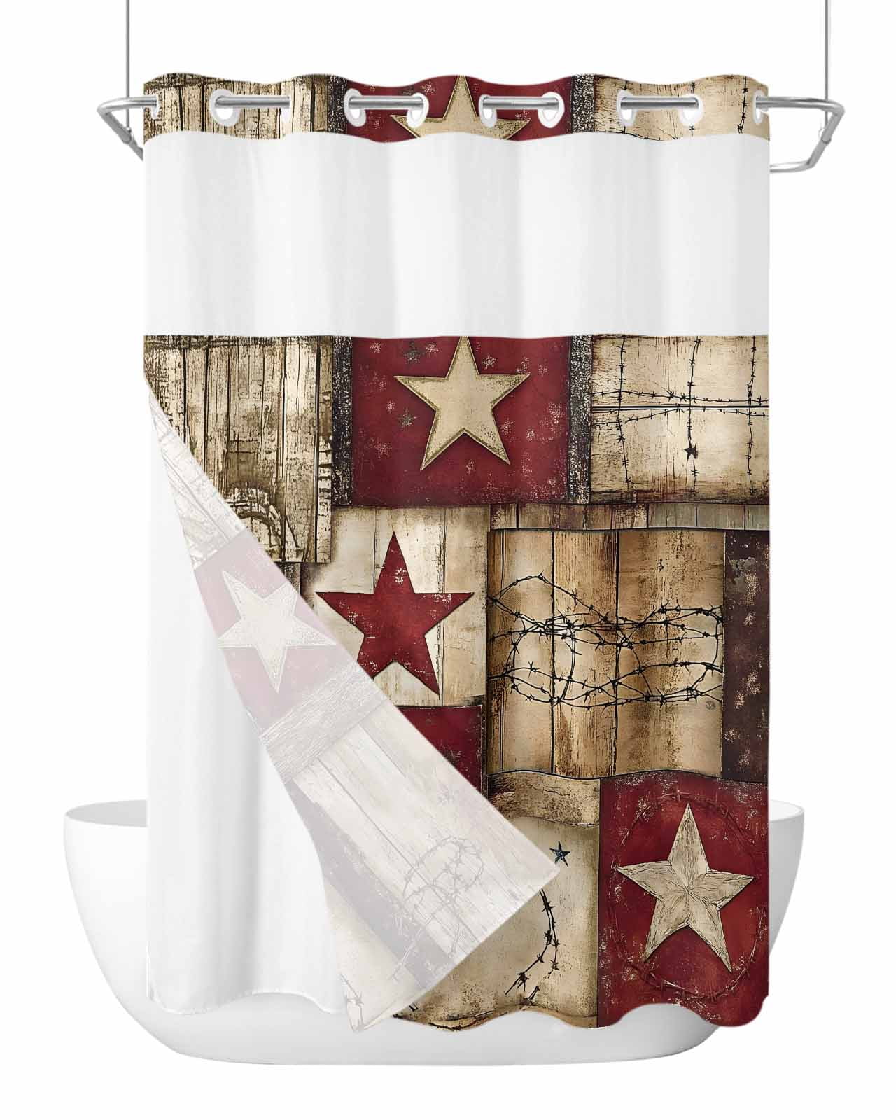 No Hook Cloth Fabric Shower Curtain with Snap in Liner, Texas Star Farm ...