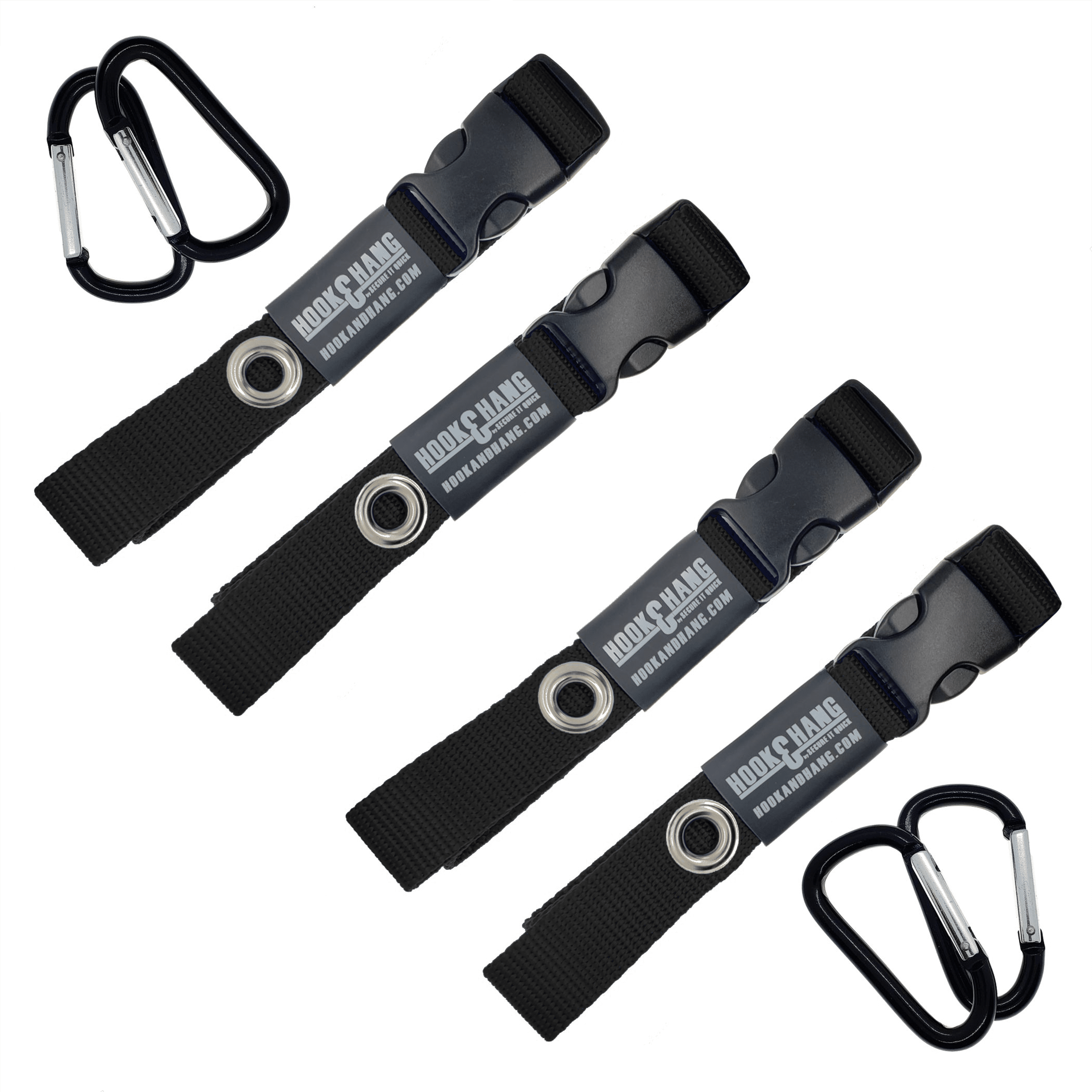 Hook & Cord - Hook & Hang Storage Straps with Plastic Adjustable Buckle and Carabiners - 4 Pack ...