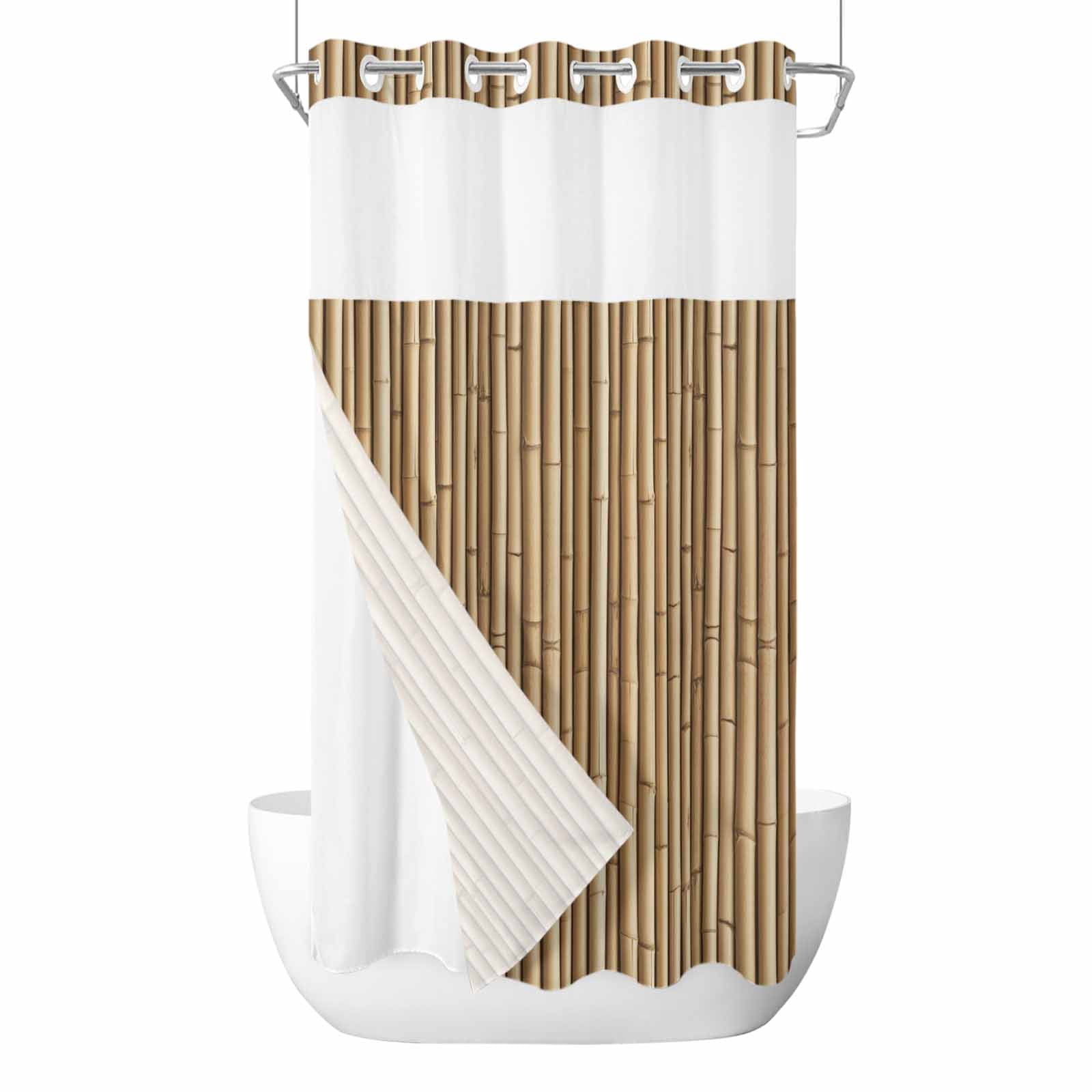 No Hook Country Farmhouse Shower Curtain with Snap in Liner Set ...