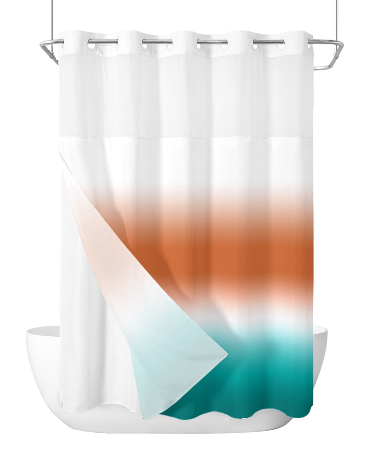 No Hook Fabric Shower Curtain with Snap in Liner, Burnt Orange ...