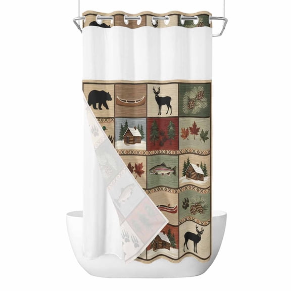 No Hook Country Farmhouse Shower Curtain with Snap in Liner Set ...