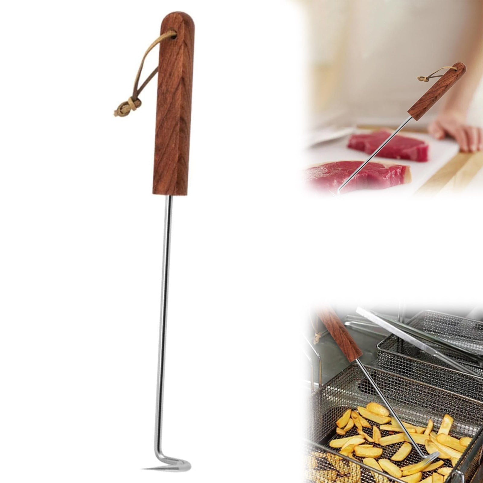 Hook Food Wooden Handle Portable Stainless BBQ Steak Grill Hook For BBQ ...