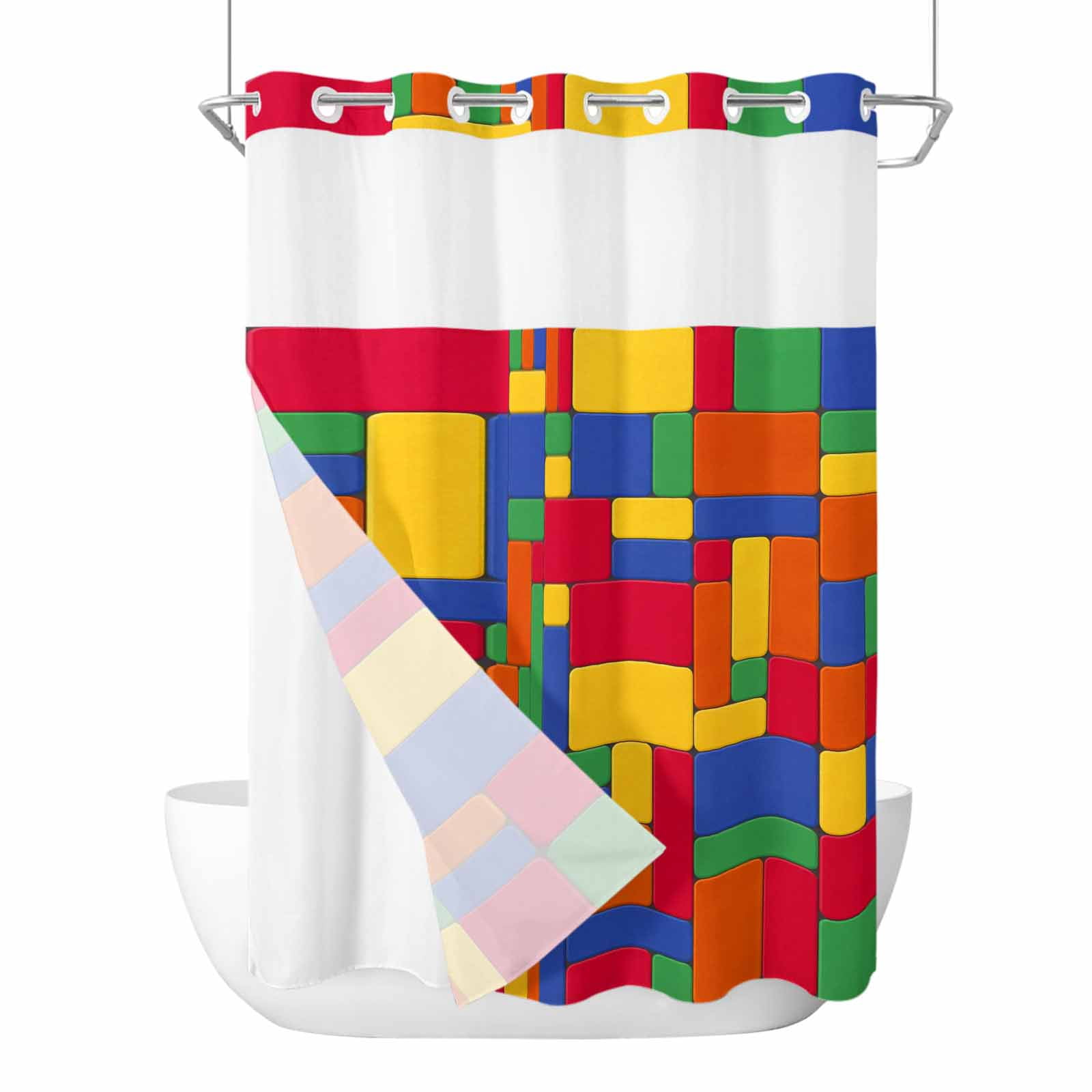 No Hook Modern Geometric Shower Curtain with Snap in Liner Set ...
