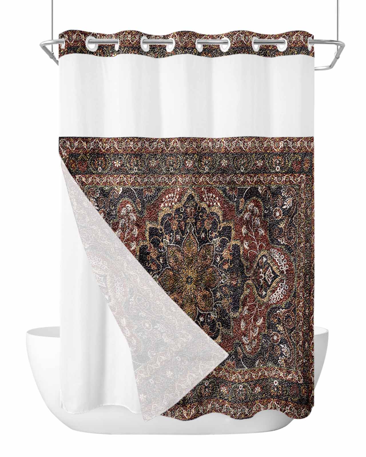 No Hook Retro Boho Shower Curtain with Snap in Liner Set, Modern ...
