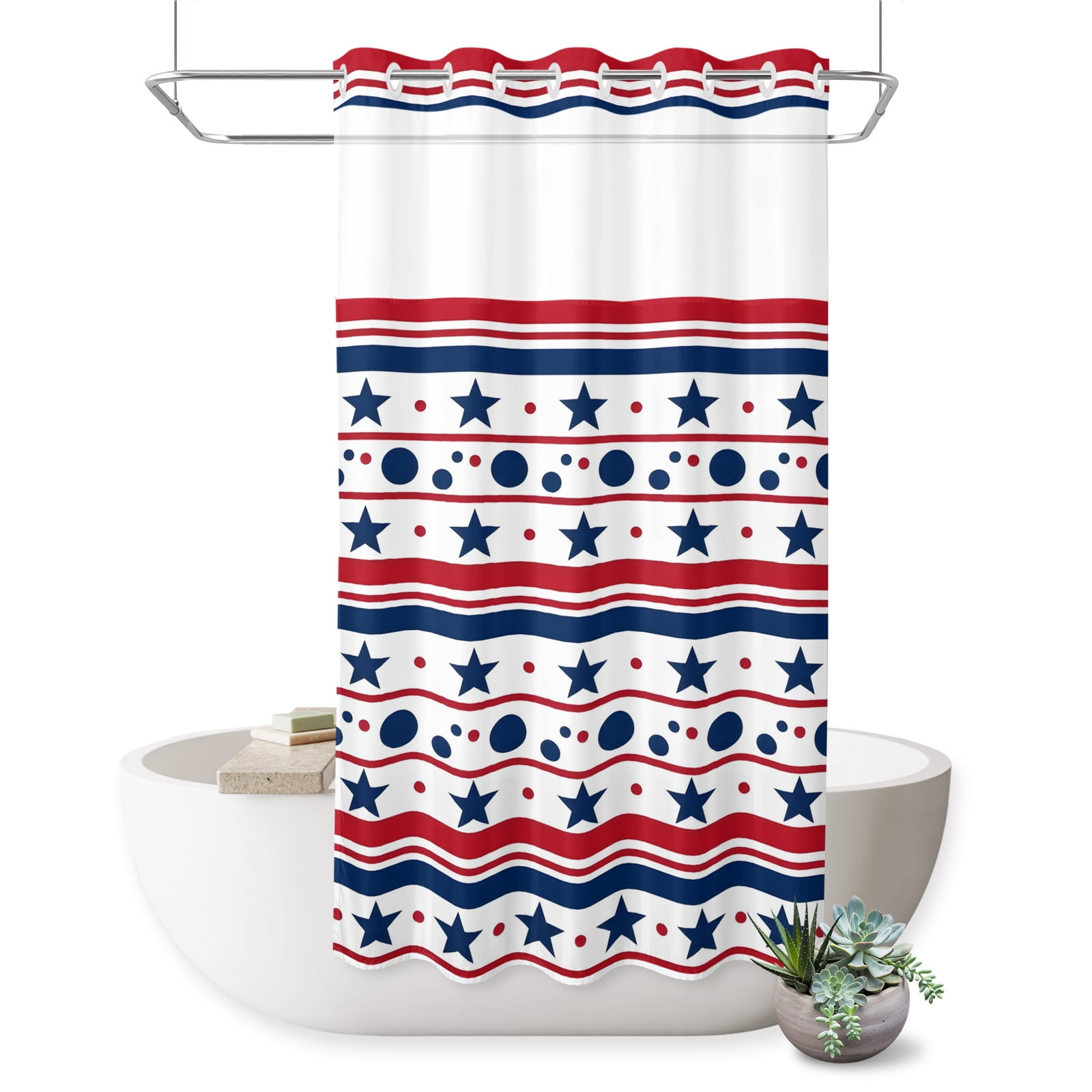 No Hook Shower Curtain, 4 of July Shower Curtains for Bathroom with See ...